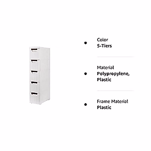 Storage Drawer Rolling Cart Organizer and Storage,Plastic Unit on Wheels Narrow Slim Bathroom Storage Cabinet Organizer (5-Tiers)