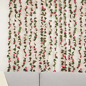 BLEUM CADE 2Pcs 16.4Ft Flower Garland Artificial Rose Vines for Bedroom, Cute Fake Hanging Flower Vines Floral Garland Decorations for Wedding Party Wall Room Decor Aesthetic