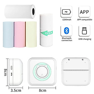 Mini Thermal Printer, Inkless Sticker Printer for Phone, Free Cut Photo Printer Compatible with iOS&Android, Small Pocket Printer for Notes, Study, Children DIY, Blue (8pcs Print Paper+5pcs Sticker)