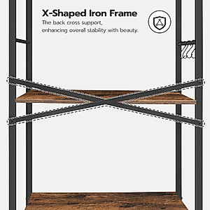 HOOBRO Bakers Rack with Power Outlet, 5-Tiers Microwave Stand with Storage, Kitchen Rack Storage Shelf with 4 S-Shaped Hooks, Coffee Bar, for Kitchen, Living Room, Rustic Brown and Black BF12UHB01