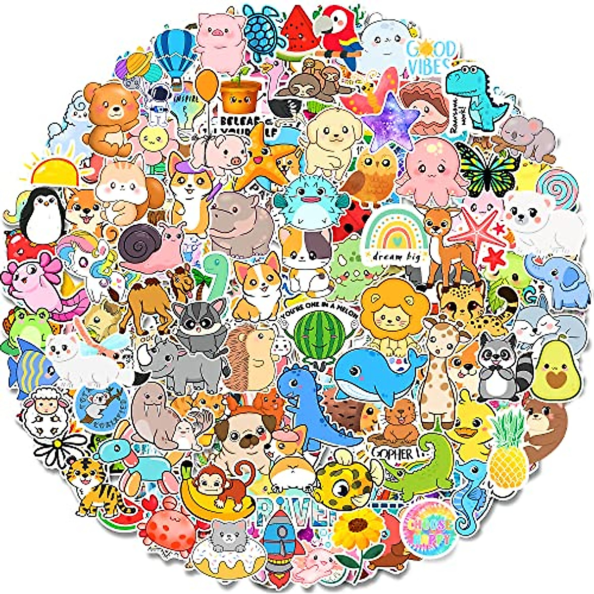 300pcs Water Bottle Stickers for Kids, Cute Vinyl Sticker for Laptop, Computer, Notebook, World of Animals Sticker Pack for Children