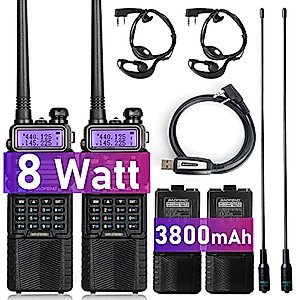 BaoFeng Radio High Power Ham Radio Handheld 144-148Mhz/420-450Mhz Upgraded BaoFeng UV-5R with Rechargeable 3800mAh Battery Walkie Talkie with TIDRADIO Programming Cable (2 Pack)