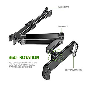 Cellet Dual Adjustable Phone Holder & Tablet Mount for Car Back Seat Headrest Compatible with Apple iPad, Air, Pro, Mini, iPhone 14 Pro Max Plus 13 Samsung Galaxy, Google Pixel, Moto