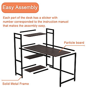 XINDACLOVER Study Table 47 inch Desk, Computer Desk with Storage Shelves, Work Table for Home Office, Modern Simple Style Laptop Table for Bedroom Small Spaces,Study Writing Working Table (Black Oak)