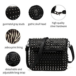 Scarleton Studded Skull Bag for Women, Vegan Leather Gothic Punk Rock Rivet Shoulder Bag, Classic Black Crossbody Handbag - Adjustable Strap Sling H141701
