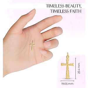 Takar Solid 10k Gold Cross Pendant For Men and Women. Gold Cross Charm, Real Gold Sparkle-Cut Crosses Charms, Religious Christian Jewelry for Women, Available In Rose Gold, Yellow Gold, and White Made In the USA.