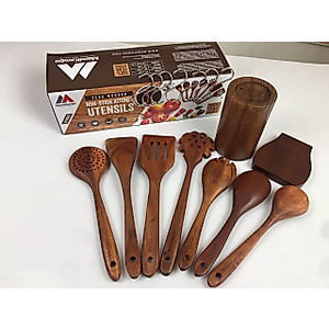 MEMIKAMBO Wooden Kitchen Cooking Utensils, Nonstick Kitchen Utensil Set, wooden utensils for cooking,Wooden Spoons Cooking Utensil Set Non Scratch Natural Teak Wooden Utensils for Cooking(16 PIECES)
