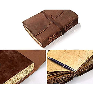 Leather Bound Journal - Handmade Antique Deckle Edge Paper - Leather Sketchbook - Book of Shadows Journal - Thick Journal - Vintage Journal for Men and Women Handcrafted Journal Travel Diary