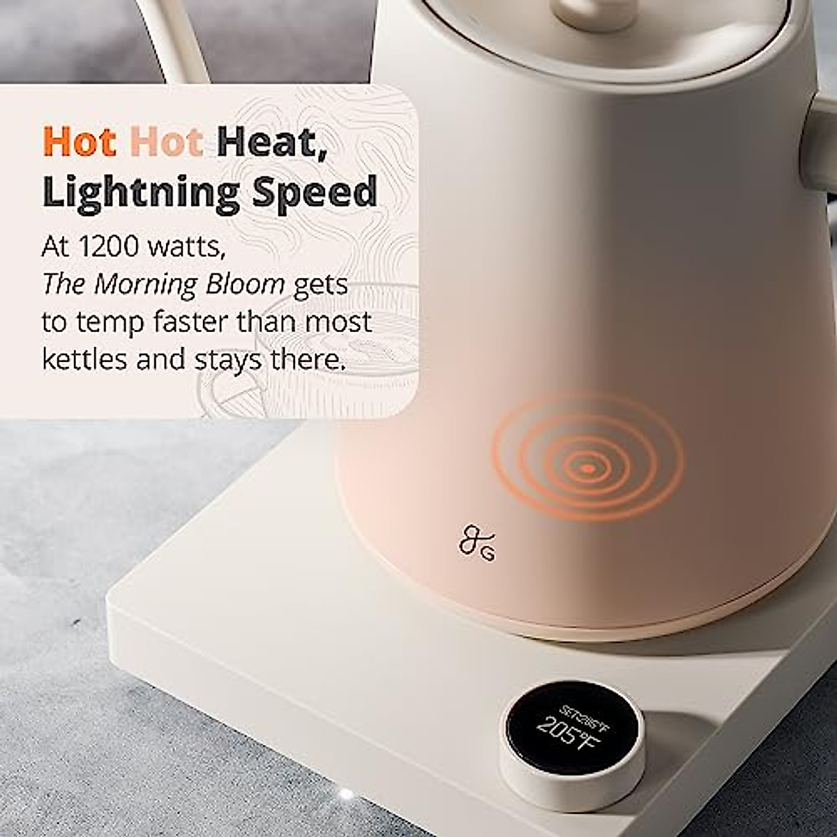 Greater Goods Electric Gooseneck Kettle, Designed in St. Louis, Birch White,1200 Watt