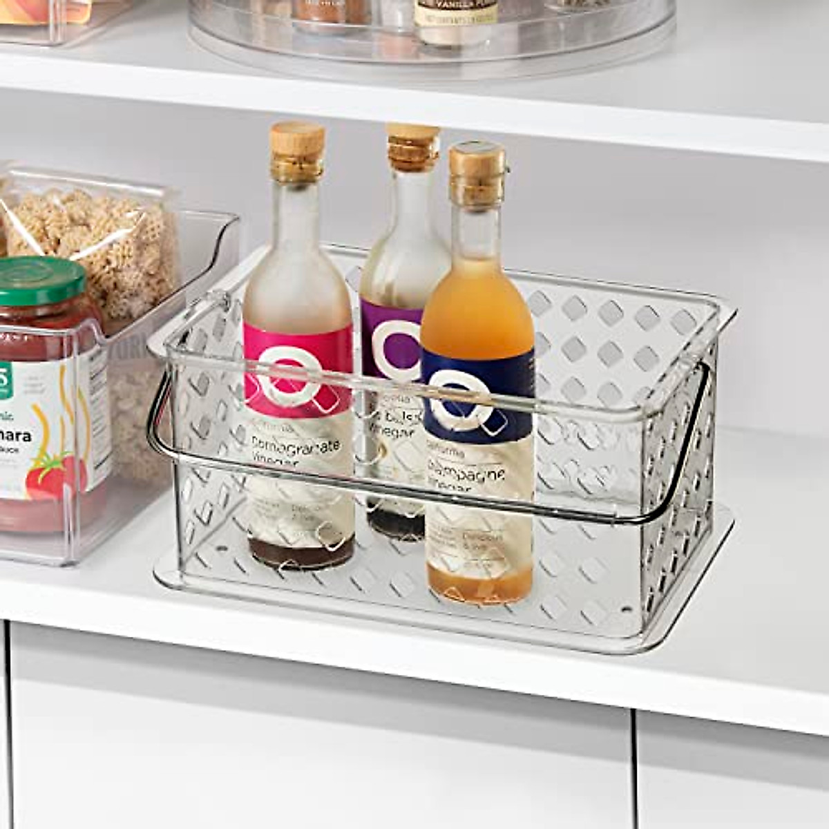 Oggi Clear Stacking Storage Basket with Handle, Large-14"x9"x5"