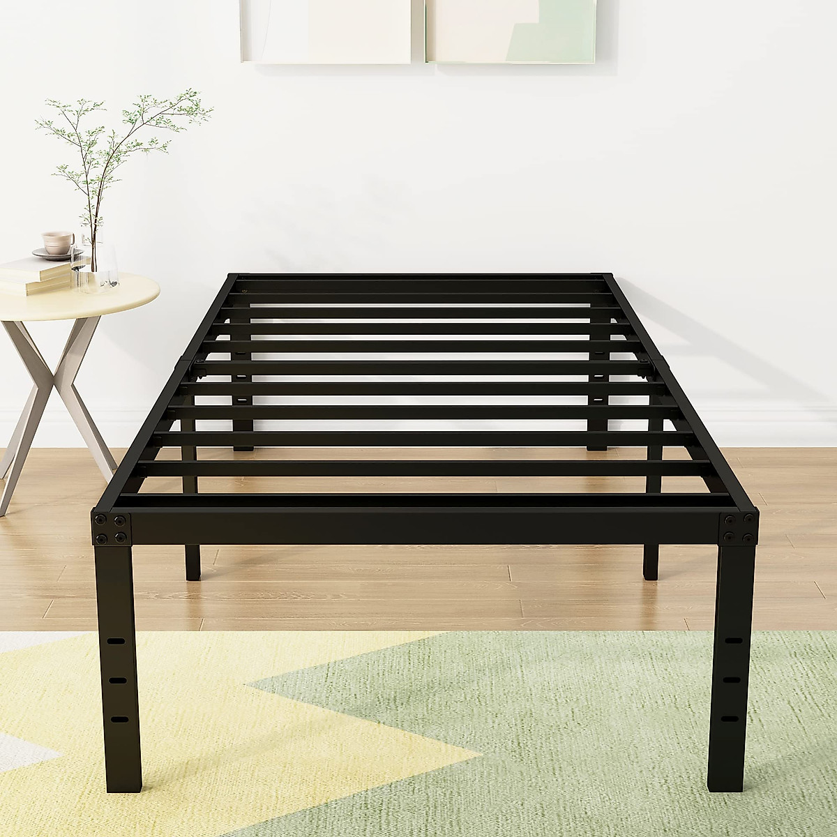 DiaOutro 18 Inch Twin Bed Frame Heavy Duty No Box Spring Needed Metal Platform with Non Slip Mattress Gaskets