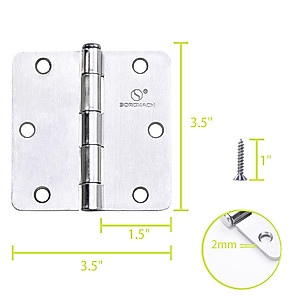 Door Hinge 3 1/2 Inch Interior Door Hinges Satin Nickel 3.5 Inch Interior Hinges 1/4" Radius Flat Iron Hinge 3 ½"x 3 ½" Door Hardware - 3 Pieces