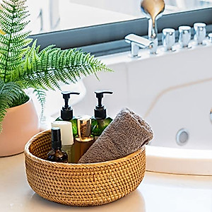 Rattan Basket for Storage Set 3 Small Bread Baskets for Serving Potatoes Onions Container Stackable Fruit Holder for Kitchen Countertop Organizing Bathroom