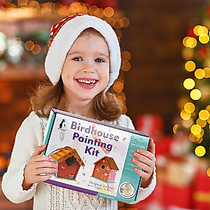 DIY Bird House Kit for Kids, Build Your Own Bird House Kit for Children, Includes 3 Unfinished Birdhouses to Paint and Build, Ropes, 12 Paints, Glitter Paint, and 2 Brushes, Arts and Craft Kids Set