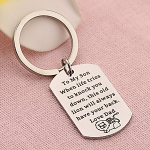 BEKECH Inspirational Keychain Gifts to My Son This Old Lion Will Always Have Your Back Dog Tag Keychain Son Gifts from Dad for Graduation Birthday (silver)