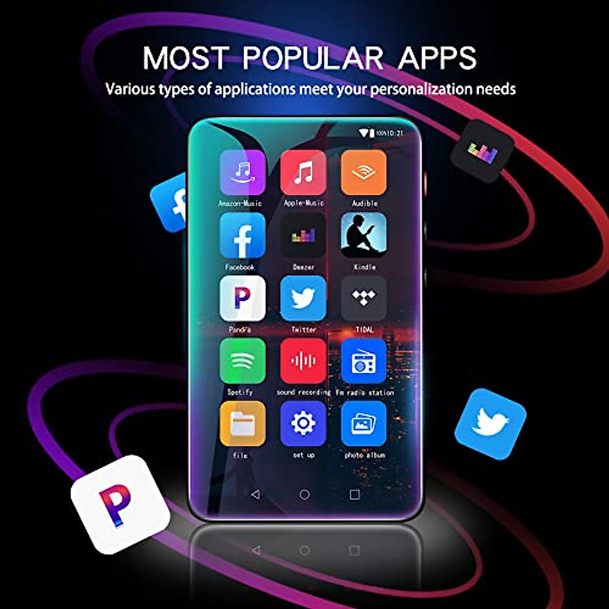 MYMAHDI 80GB MP3 Player with Bluetooth and WiFi,4" Music Player Touch Screen with Spotify, Pandra, Android Streaming MP3 Player with Audible, HiFi MP4 Player with Speaker and Deezer, Max Support 1 TB