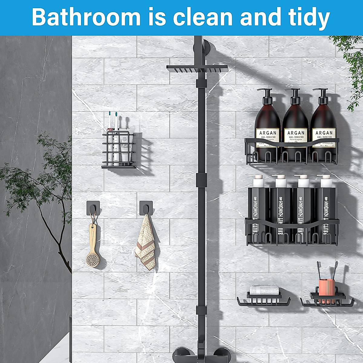 Vertdens 7 Pack Shower Caddy Shelf Organizer Rack，Adhesive Shower Caddy， Adhesive Shower Caddy Organizer Shelves Rack, Shower Shelves， Applicable to for Home Décor and Bathroom Storage