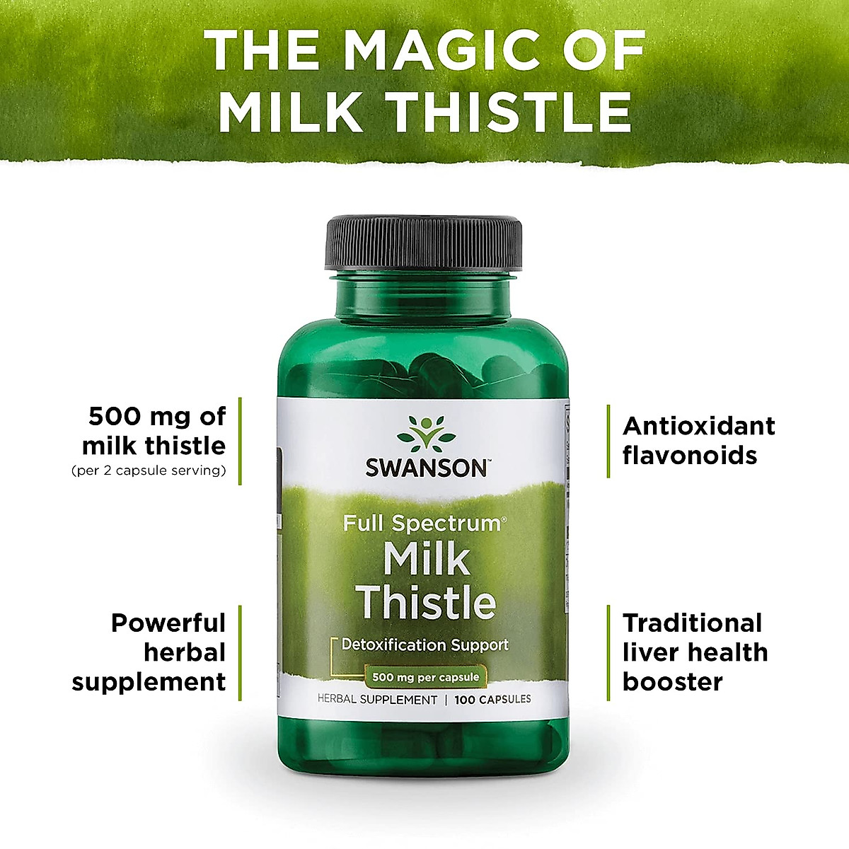 Swanson Milk Thistle-Herbal Liver Support Supplement-Natural Formula Helping to Maintain Overall Health & Wellbeing-(100 Capsules, 500mg Each)