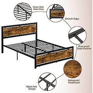 Pliwier Platform Queen Bed Frame, Heavy Duty Queen Size Bed Frame with Headboard and Footboard, Strong Steel Slat Support, No Box Spring Needed, Noise Free, Easy Assembly