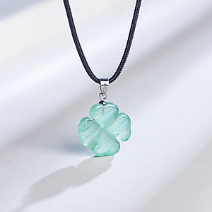 iSTONE Four Leaf Clover Necklace,Made with Green Aventurine for Faith Hope Love and Luck 18 Inch Rope Chain St. Patrick's Day