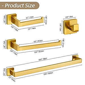 Fenas 5 Piece Bathroom Hardware Set 23.6 Inch Brushed Gold Towel Bar Set Bathroom Towel Holder Set Towel Rack Set Heavy Duty Wall Mounted