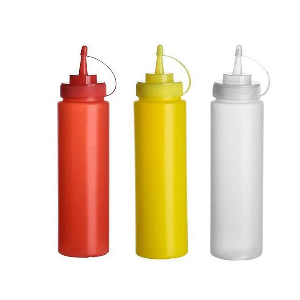 3PCS 360ML/12OZ Refillable Empty Squeeze Sauce Condiment Plastic Bottles Container Food Grade Salad Dressing Storage Jar With Cap For Oils Ketchup Mustard Vinegar Cream Honey Mayonnaise(Random Color)