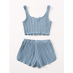 Verdusa Women's Notch Neck Cami Tank Top and Dolphin Shorts Lounge Pajama Set Blue XS