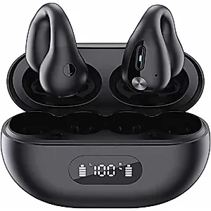 MONKPEAR Wireless EarClip Bone Conduction Headphones, 2023 New Ear Clip Bone Conduction Headphones Bluetooth, Open Ear Headphones Wireless Bluetooth for Running Cycling Sports Earbuds (Black)