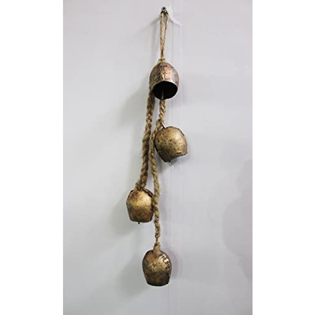 Mango Gifts Rustic Iron 4 Vintage Metal Bells Hanging Windchime with Rope Relaxing Tranquil Wind Chimes 45 cm Length