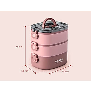 Bento Box Lunch Box, Adult Lunch Container with 3L Large Capacity, Microwave Safe 3 Layers Stackable Lunch Box, Food Container with Dividers and Sauce Boxes for Adults Pink
