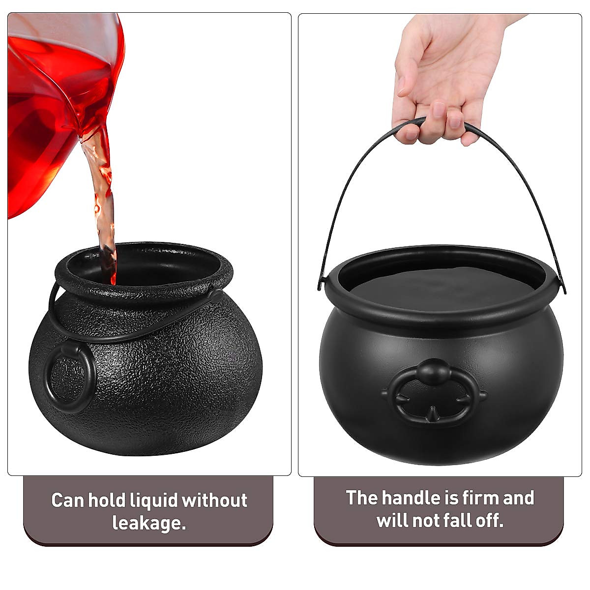 7Pack Halloween Cauldron with Handle Black Cauldron Candy Bucket Candy Kettle for Halloween St Patrick Day Party Decoration attached 6PCS Eyeballs