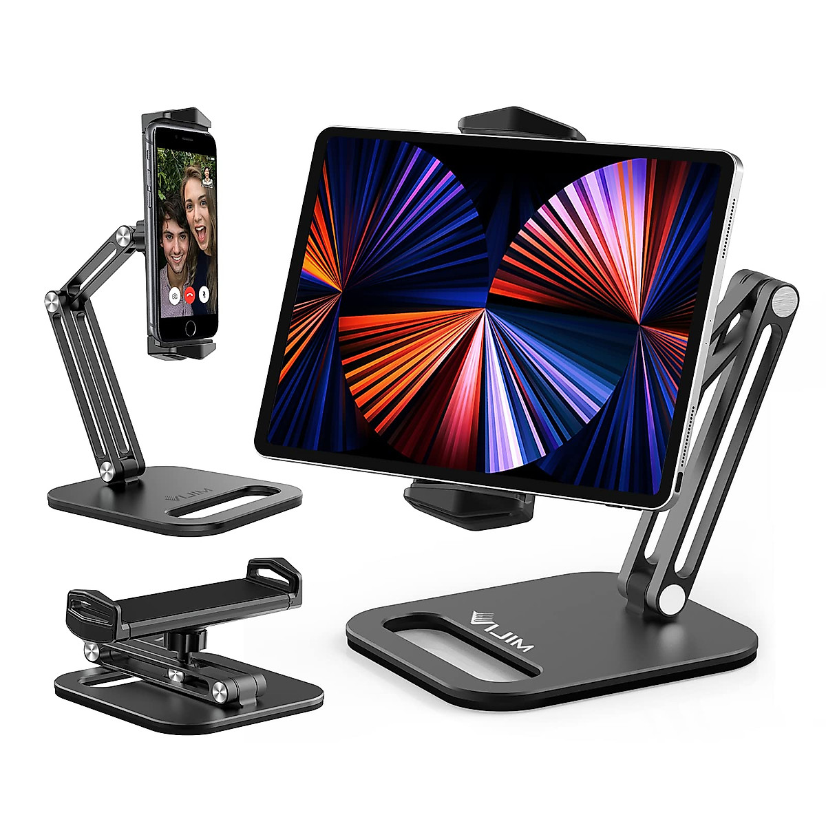 ULANZI Phone Mount Stand Holder for Desktop, VIJIM P001 with 2 Adjustable Arm and 360° Rotates, Universal Foldable Multi Angle, Compatible with iPad iPhone Tablet and More