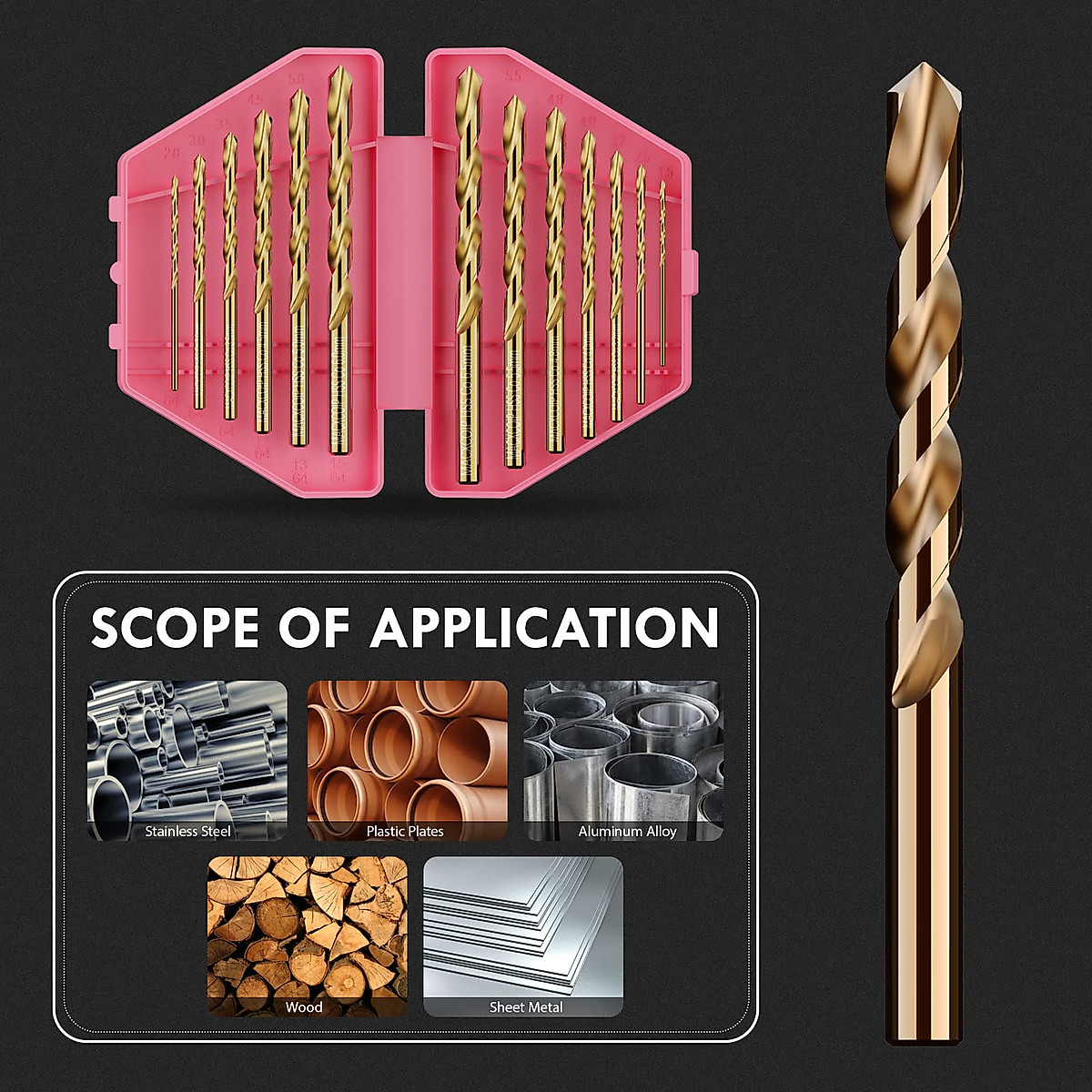MACXCOIP Metric 13Pcs M35 Cobalt Drill Bit Set, 1.5mm-6.5mm HSS Cobalt Jobber Drill Bits, for Hardened Metals, Stainless Steel, Cast Iron and Wooden Plastics, with Plastic Index Storage Box