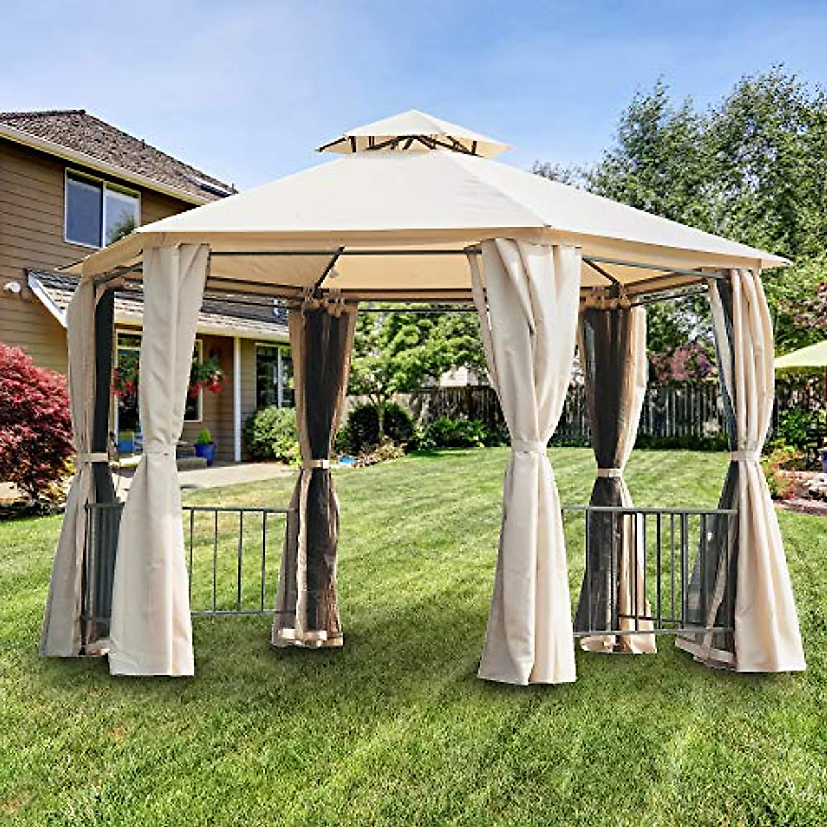 Garden Winds Replacement Canopy Top Cover Compatible with The Outsunny Hexagon Gazebo - RipLock 350