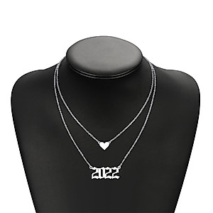 18K Gold Plated Birth Year Initial Necklace with Heart, Old English Lucky Number Choker Personalized Letter Necklace Layer Pendant Charm Gift for Women, Best Friend