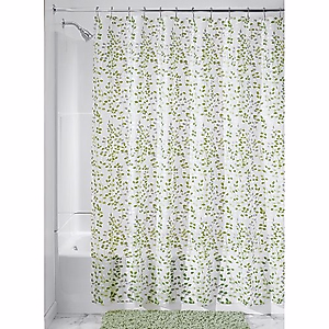iDesign Vine Waterproof PEVA Bathroom Shower Curtain - 72" x 72", Green/White