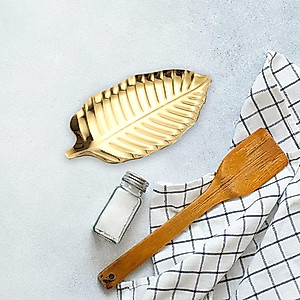 Gold Spoon Rest for Kitchen Counter, Leaf Spoon Rest Stainless Steel Spoon Holder for Stove Top, Spatula Spoon Ladle Utensil Holder Brings a Natural Touch to Your Kitchen(Gold Color)