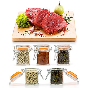 Homelike Style 1.7 oz Mini Glass Spice Jars with Labels, Small Stash Jars with Airtight Hinged Lid, 12 Pack Empty Spice Bottles with Rubber Gasket for Herb Tea Seasoning Storage