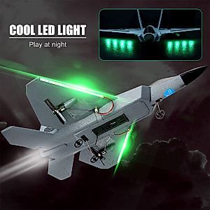 fisca RC Plane Remote Control F-22 Fighter Raptor Airplane with Lights, 2.4Ghz 2CH Foam Drone Ready to Fly Aircraft Toy for Kids and Adults