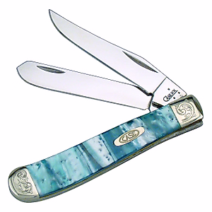Case Cutlery 9207CL/E Engraved Cloudland Mini Trapper Corelon Pocket Knife with Stainless Steel Blades, Blue/Green/White