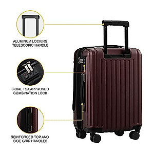 LEVEL8 Grace EXT Carry On Luggage, 20” Expandable Hardside Suitcase, ABS+PC Harshell Spinner Luggage with TSA Lock, Spinner Wheels - Red, 20” Carry-On