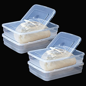 Juexica 4 Pcs Large Pizza Dough Proofing Box with Handle Pizza Dough Container Fits for Dough Balls Pizza Dough Tray for Household, 14 x 10 Inch