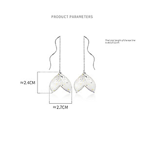 Dainty Ocean Mermaid Tail Threader Dangle Earrings for Women 925 Sterling Silver Acrylic Sequins Fishtail Long Curved Line Wave Wire Drop Dangling Stud Earring Retro Birthday Cosplay Party Y2K Jewelry