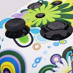 YoRHa Printing Rubber Silicone Cover Skin Case for Xbox One S/X Controller x 1(Circle) with PRO Thumb Grips x 8