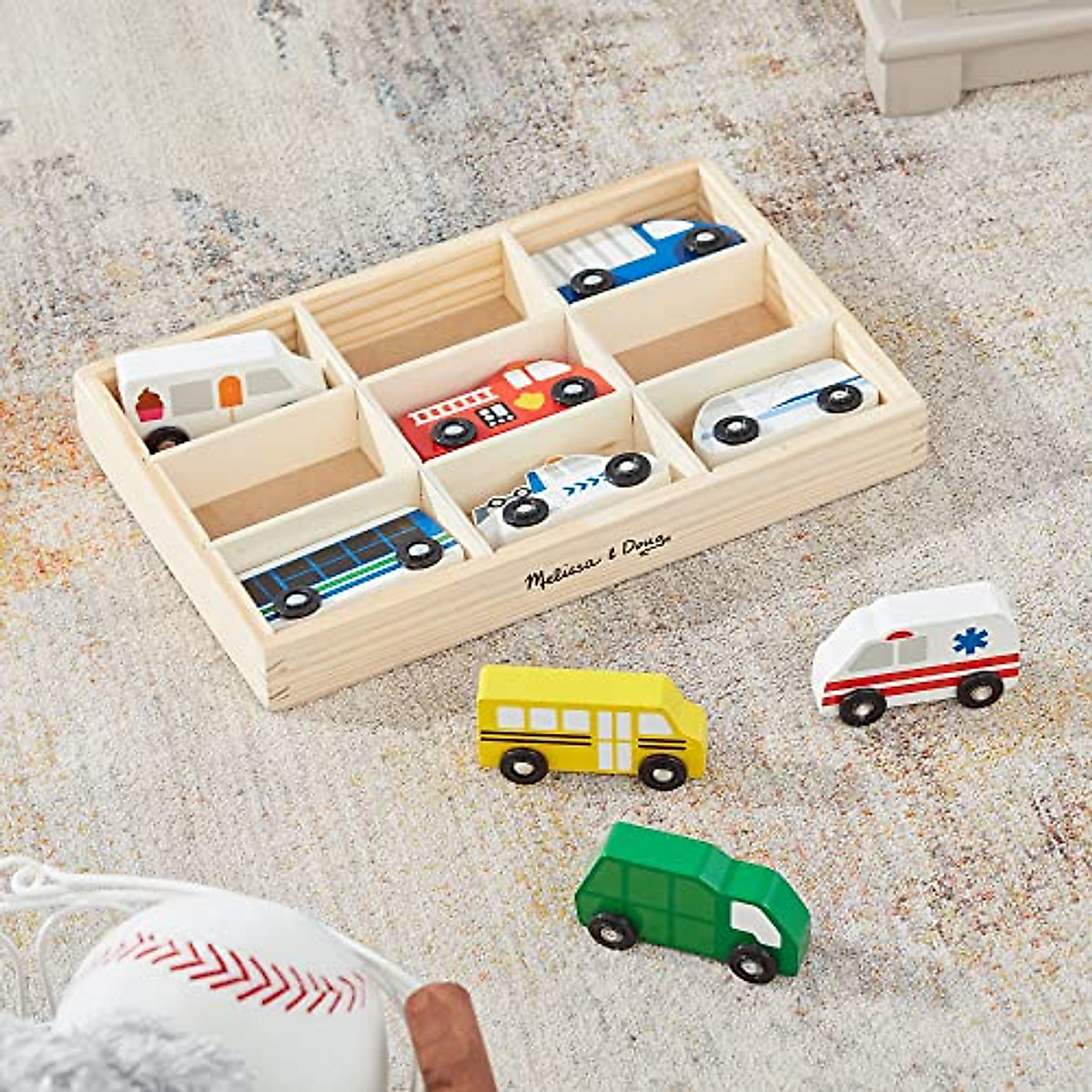 Melissa & Doug Town Vehicles Set in Wooden Tray (9 pcs)