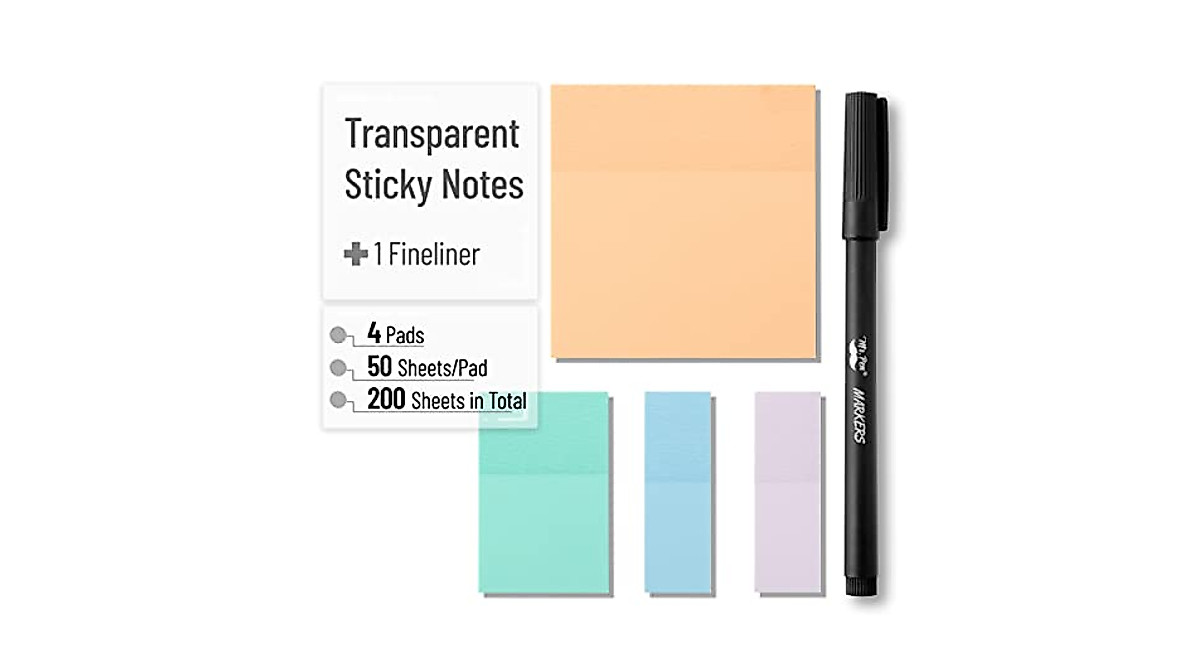 Mr. Pen Transparent Sticky Notes - 200 Pastel Colors