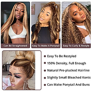 200 Density 360 Lace Front Wigs Human Hair Pre Plucked Honey Blonde Body Wave Lace Front Wigs with Baby Hair Full 360 Glueless HD Transparent Lace Front Human Hair Wigs for women 4/27 Human Hair Wig