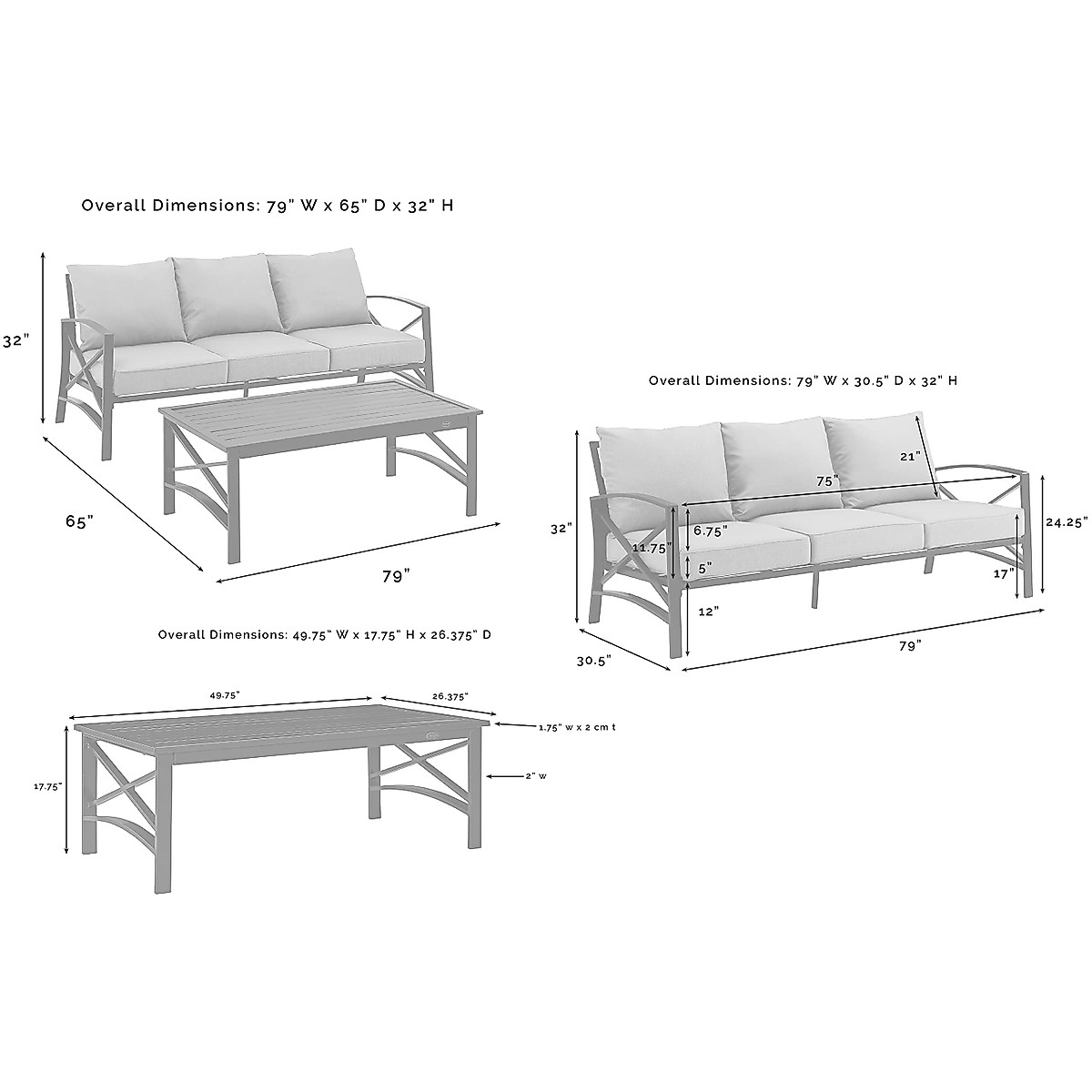 Crosley Furniture Kaplan 2-Piece Outdoor Sofa Patio Furniture Set, Conversation Sets for Porch, Deck, Oiled Bronze with Oatmeal Cushions