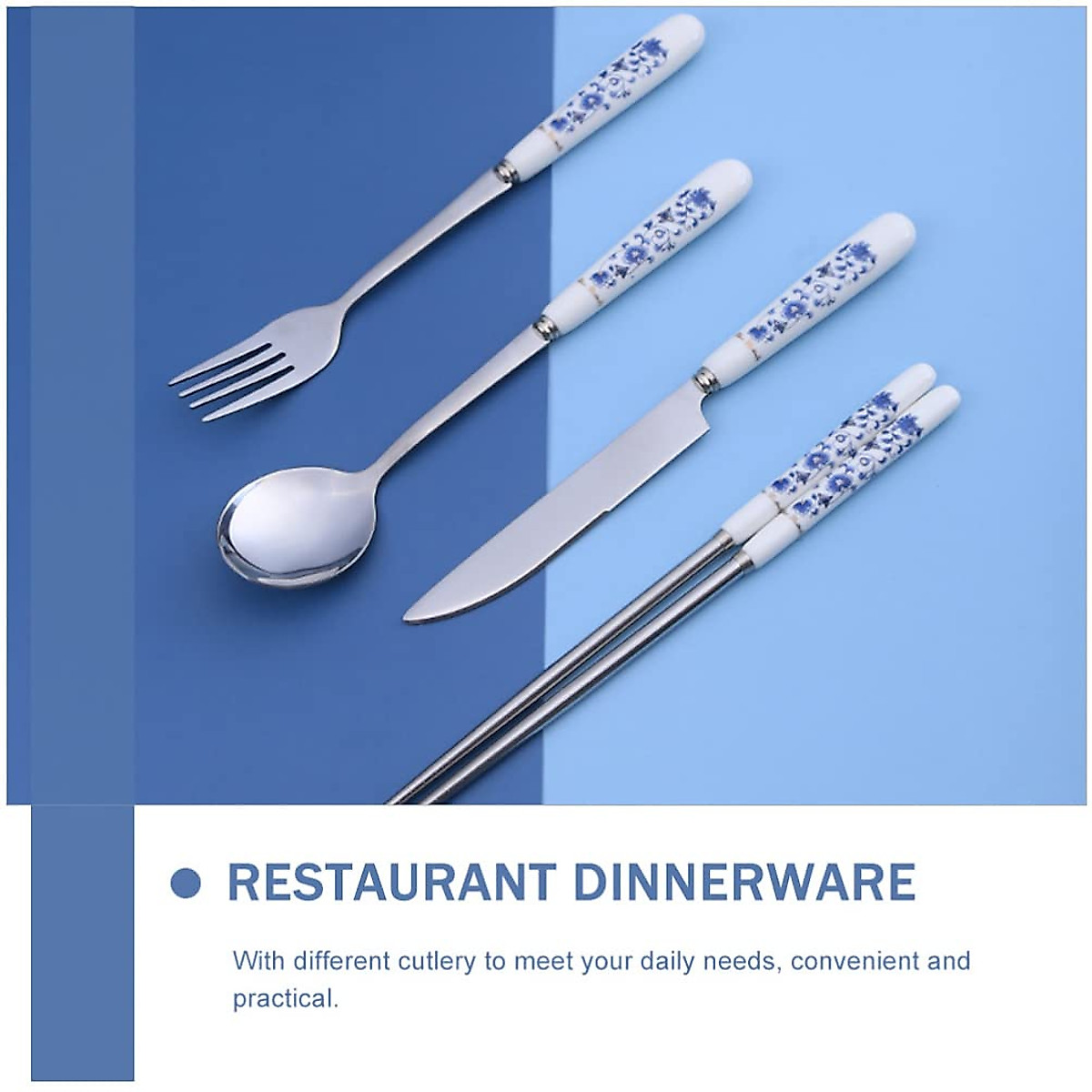 HEMOTON 1 Set White and Blue Porcelain Silverware Silverware Flatware Cutlery Set Stainless Steel Utensils Cutter Fork Spoon Chopsticks Set
