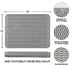 Dish Drying Mat Faucet Splash Guard Kits, Kitchen Bathroom Silicone Faucet Mat Sink Water Splash Guard, Silicone Mat Heat Resistant Mat Drying Mat for Kitchen Counter (Grey)